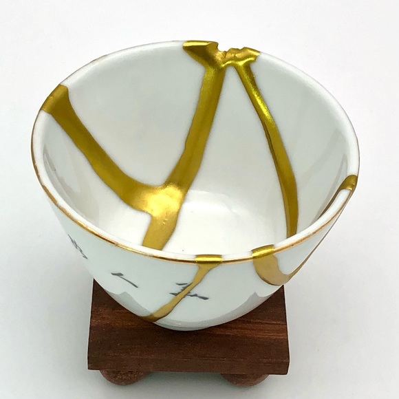 Vintage | Accents | Kintsugi Cup Vtg Chinese Geisha Calligraphy Gold ...